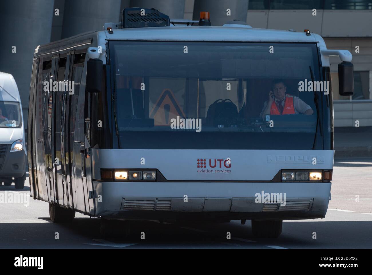 July 2, 2019 Moscow, Russia. Passenger bus at Vnukovo airport Stock ...