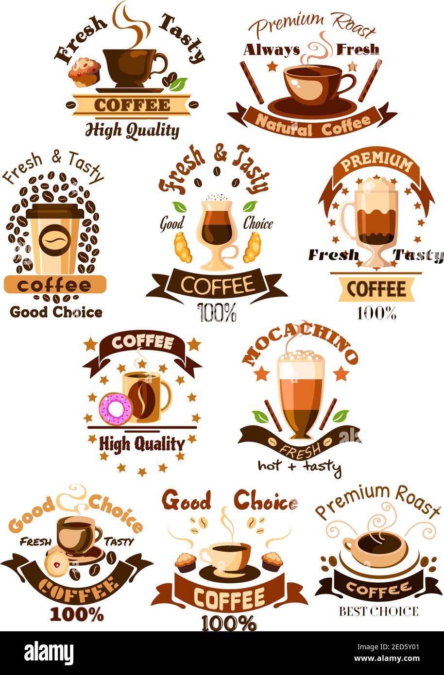 Coffee emblems and signs set. Mug of hot arabica espresso, cappuccino ...
