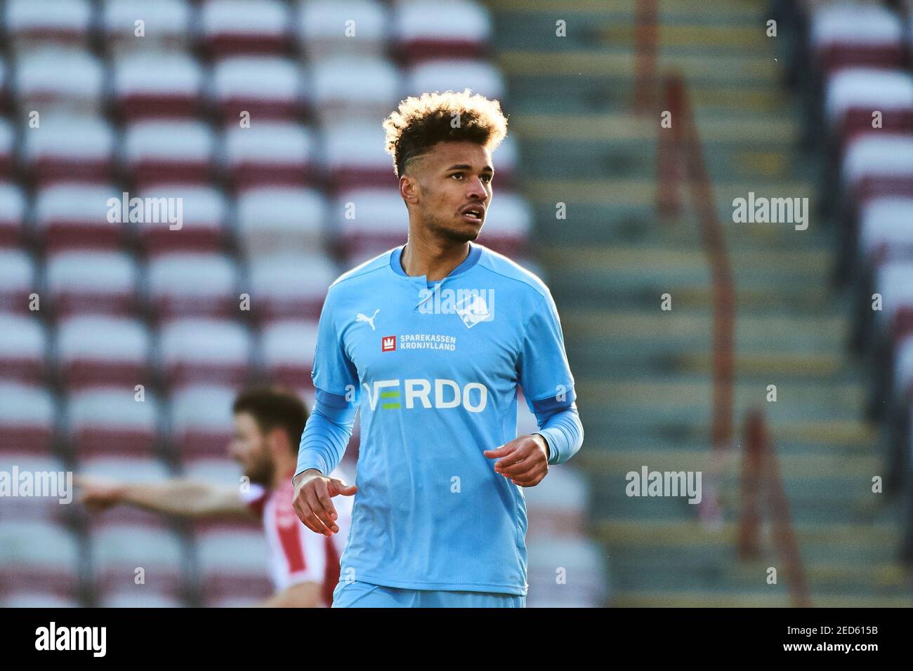 Aalborg, Denmark. 14th Feb, 2021. Marvin Egho (45) of Randers FC seen ...