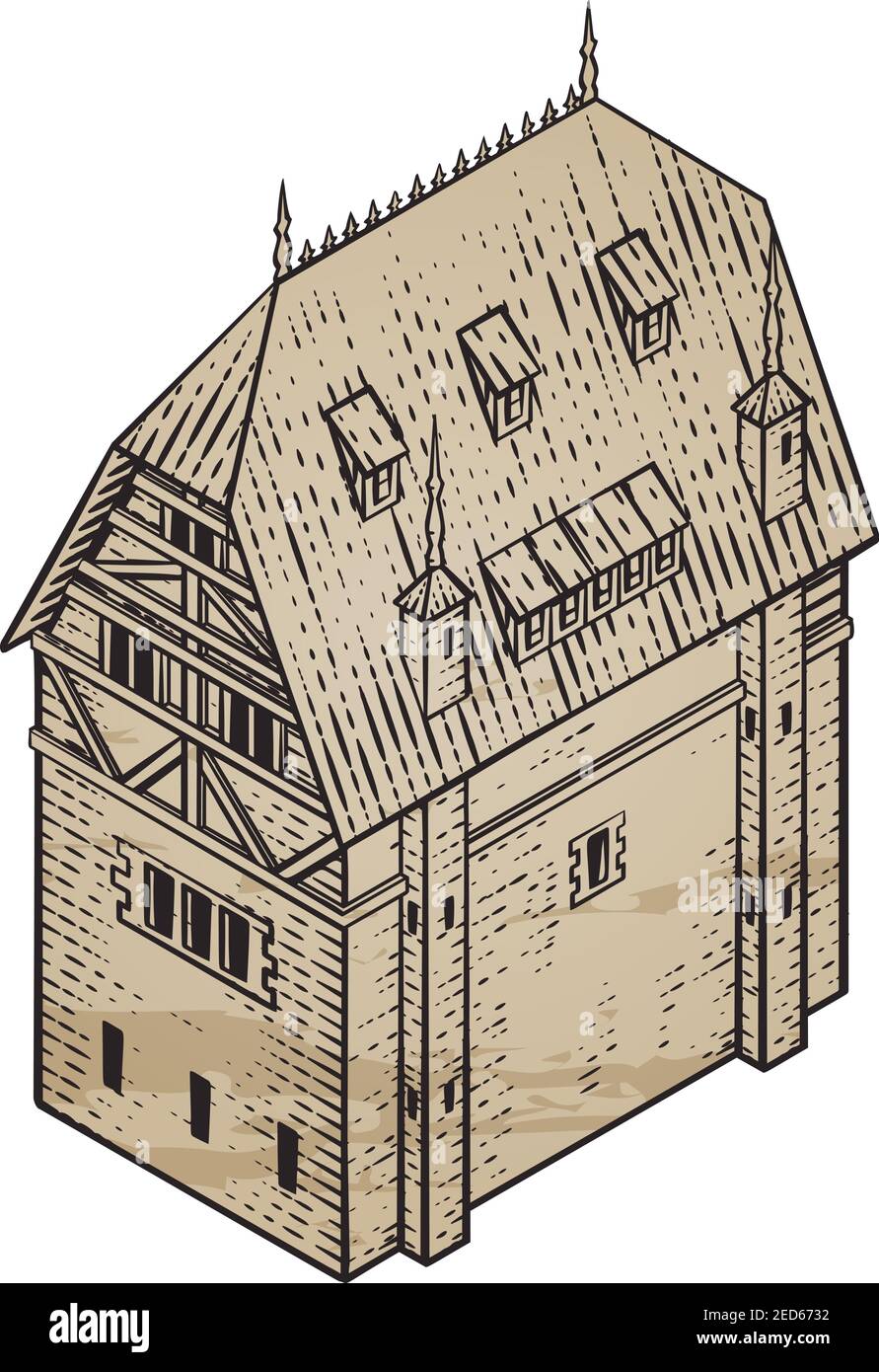 Medieval Building Map Icon Vintage Illustration Stock Vector Image ...