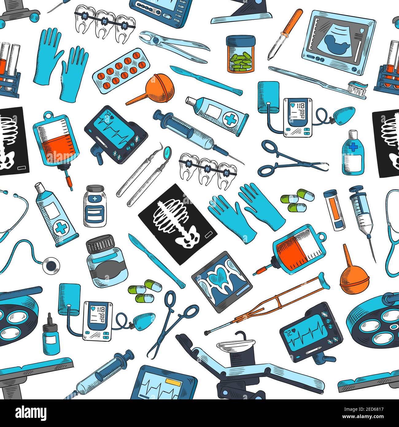 Therapy and surgery medicine seamless pattern of vector medical tools ...