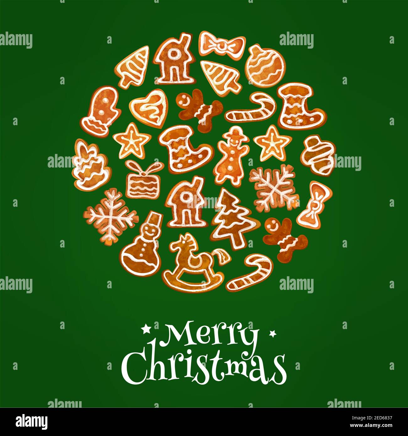 Merry Christmas poster with gingerbread cookies in shape of traditional ...