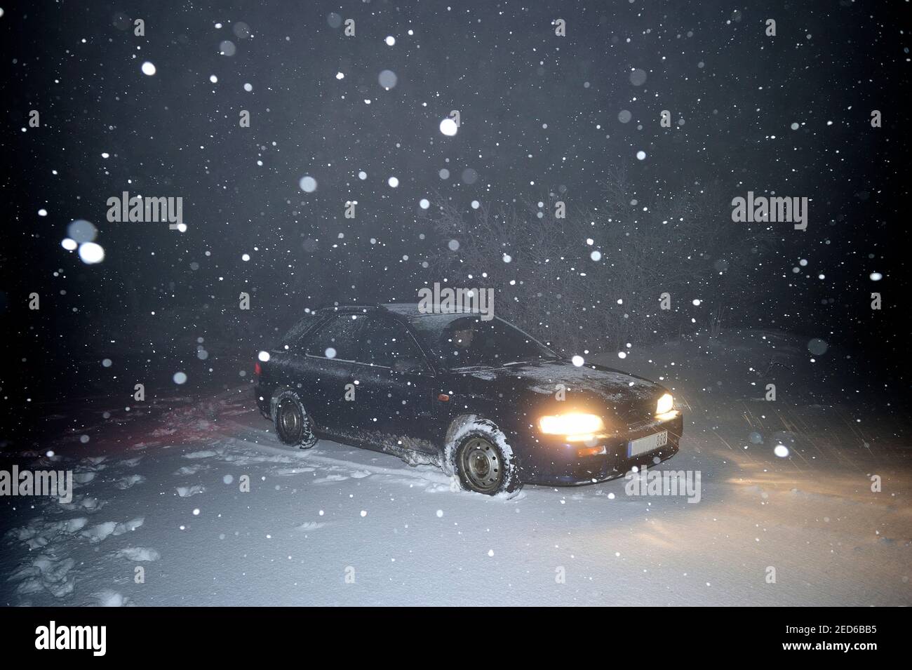 auto, car, night, winter, bad weather, transport, winter night, trip ...