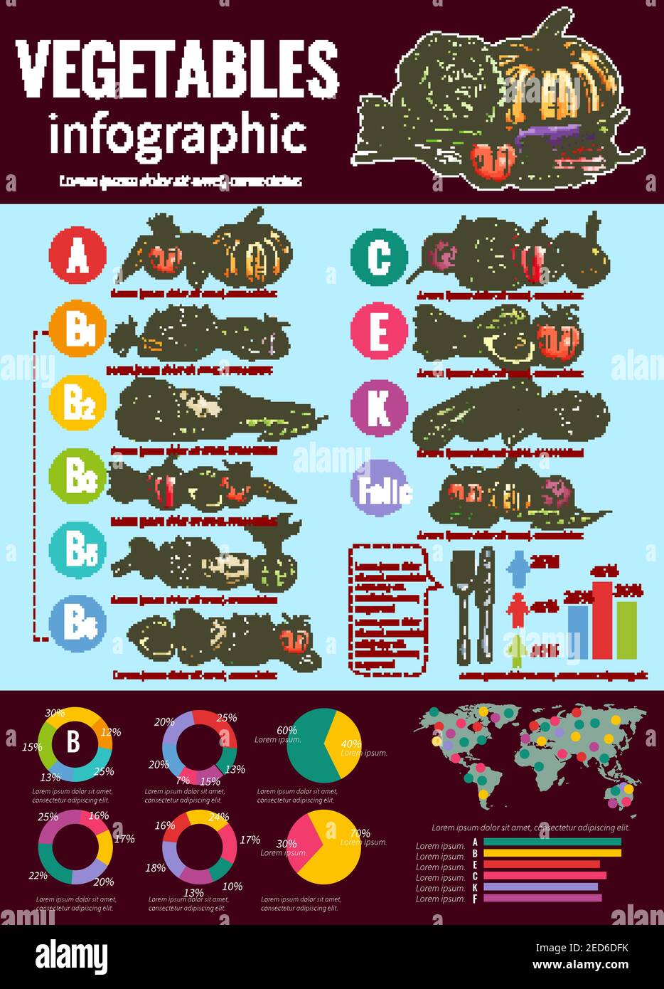 Healthy vegetables infographic design template with sketches of fresh ...