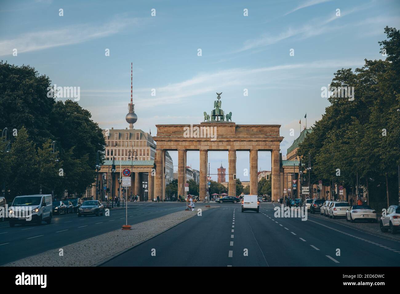 BERLIN, GERMANY - Feb 10, 2021: Street view towards Brandenburg gate in ...