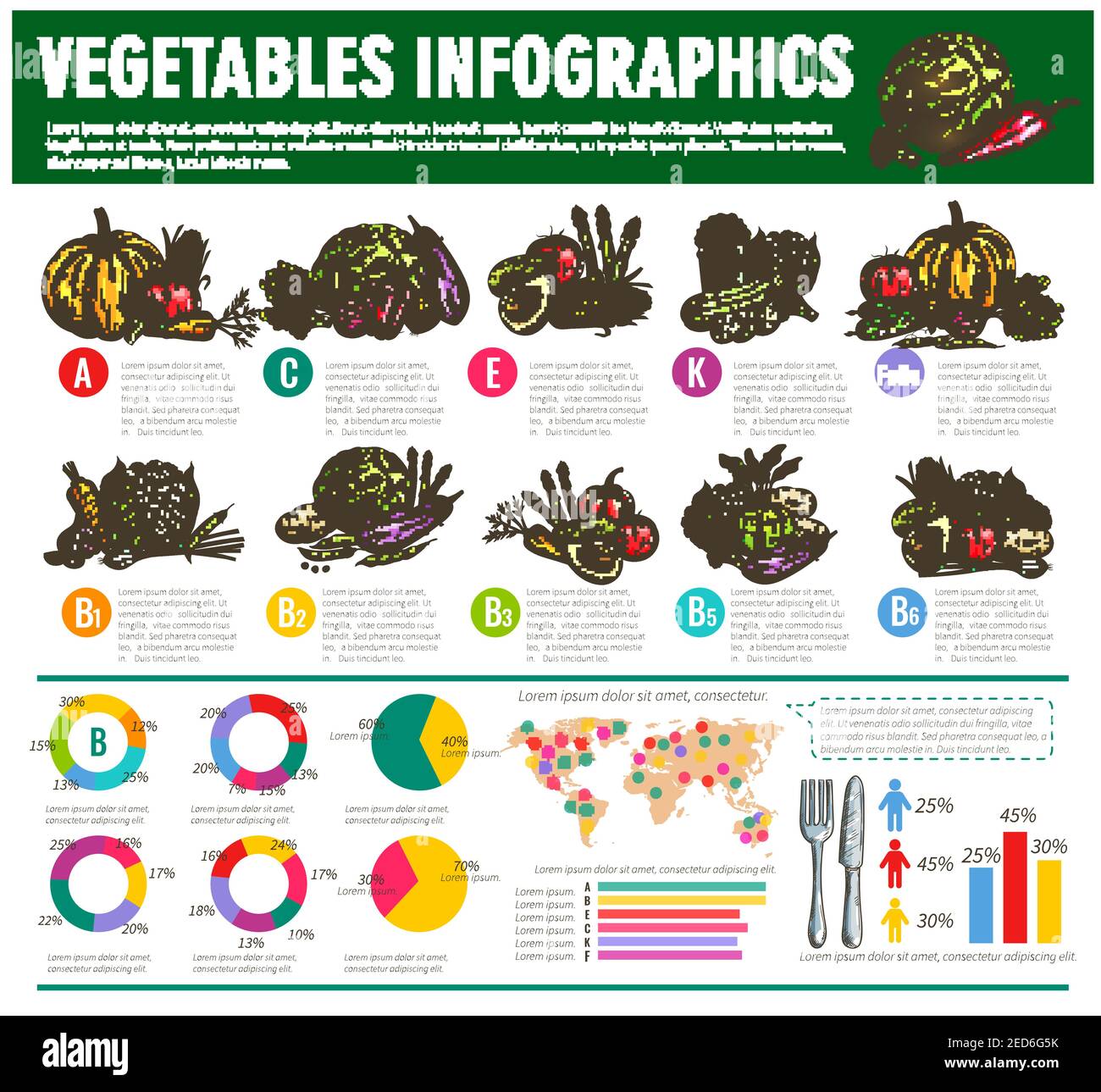 Vegetables infographics. Vector graph charts or diagrams of consumption ...