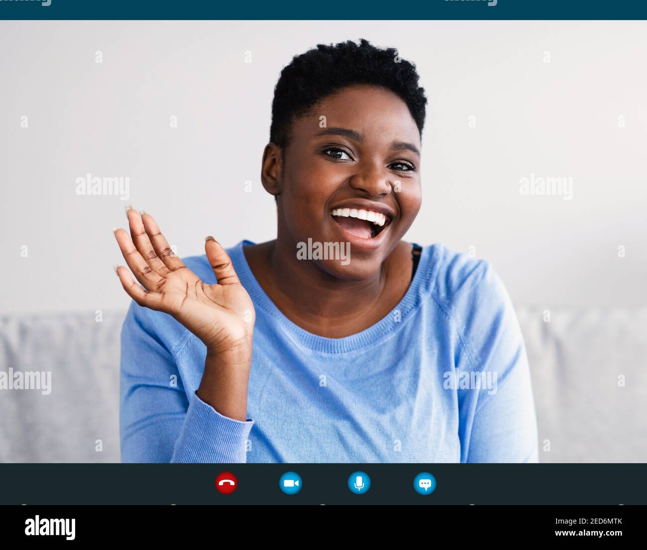 Black Woman Having Video Call, Pc Screen View Stock Photo - Alamy