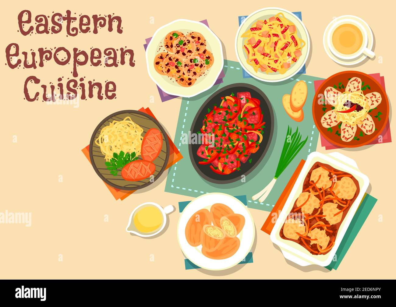 Eastern european cuisine lunch icon of pepper beef stew, cabbage stew ...