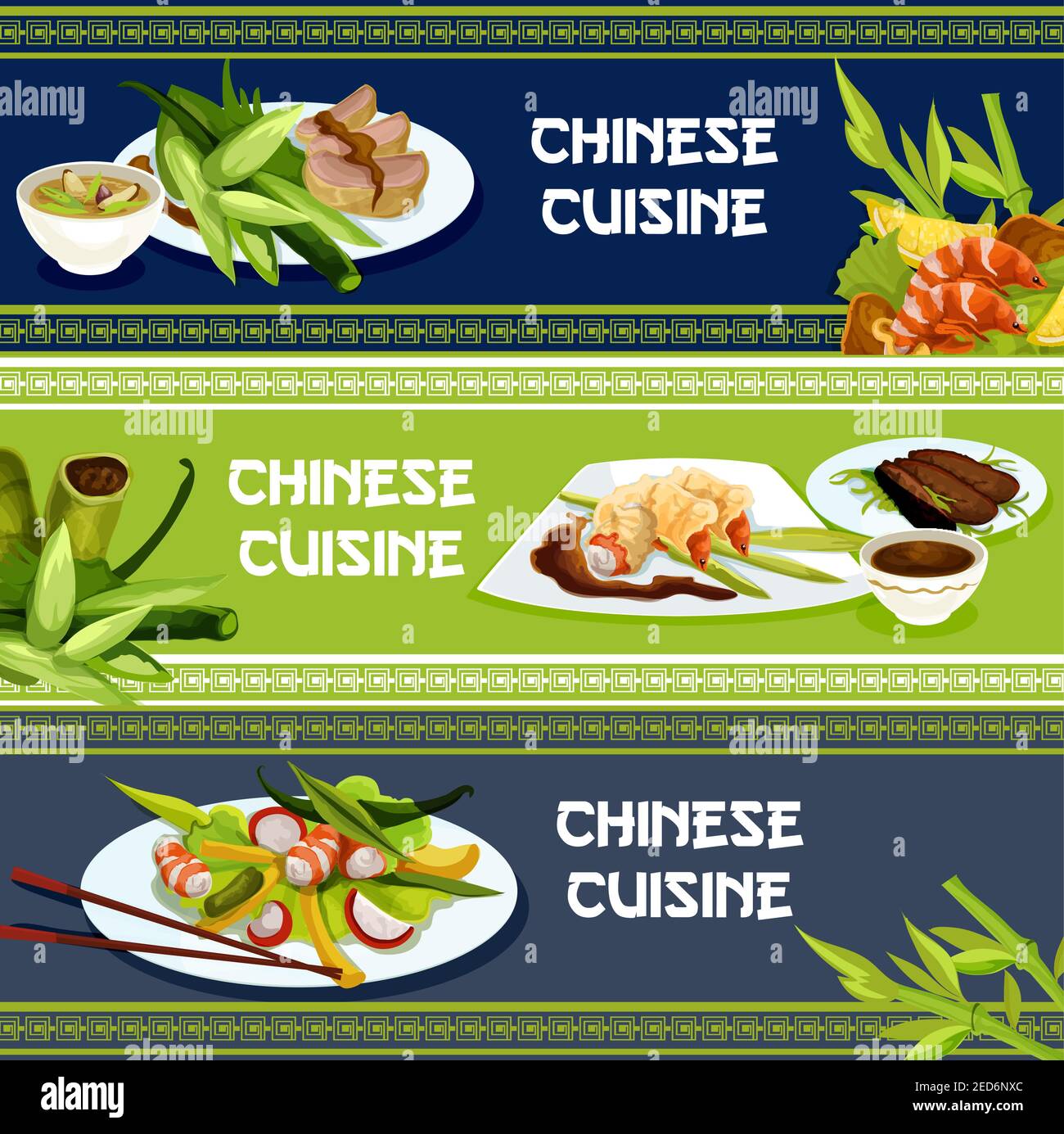 Chinese cuisine popular dishes banner set. Seafood and meat menu with ...
