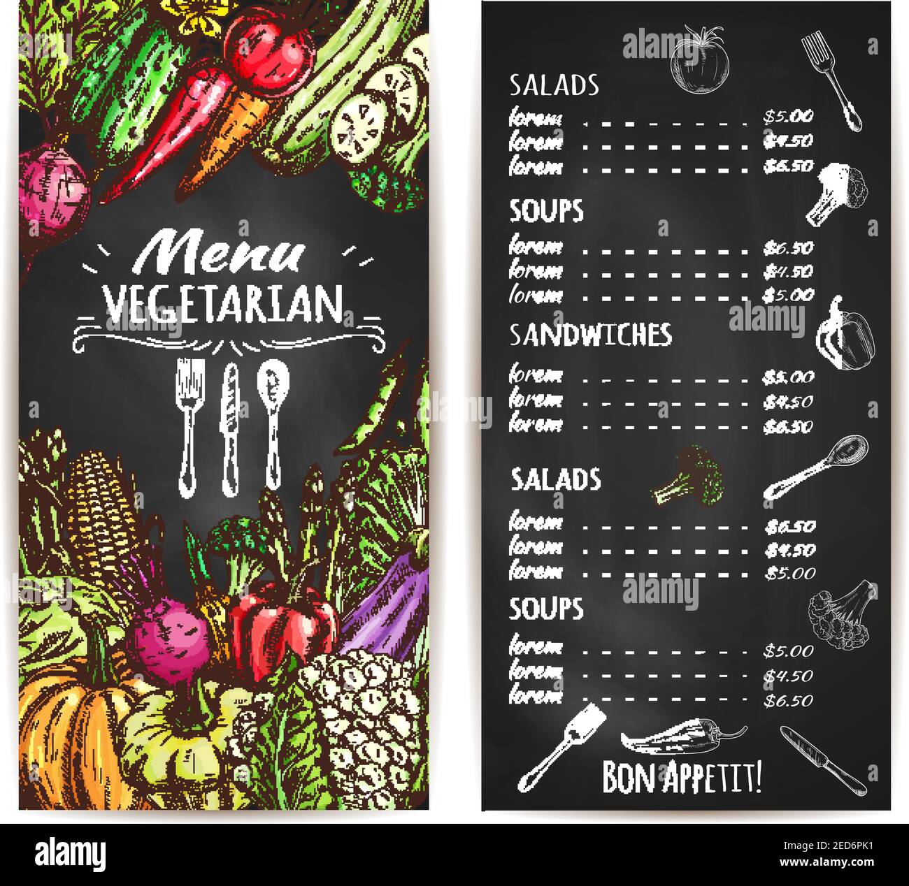 Vegetarian food restaurant menu chalkboard. Menu board template with ...