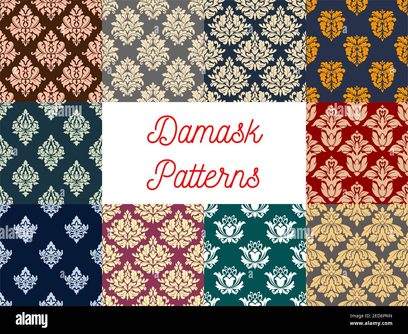 Floral damask seamless pattern background set. Ornate baroque flower ...
