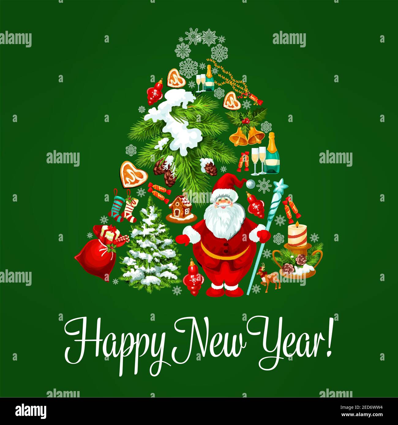 Happy New Year poster. Vector greeting card with jingle bell symbol of ...
