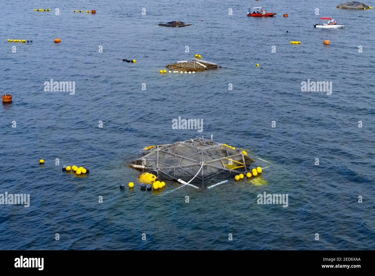 Fish farm at sea. Top view of the fish farm Stock Photo - Alamy