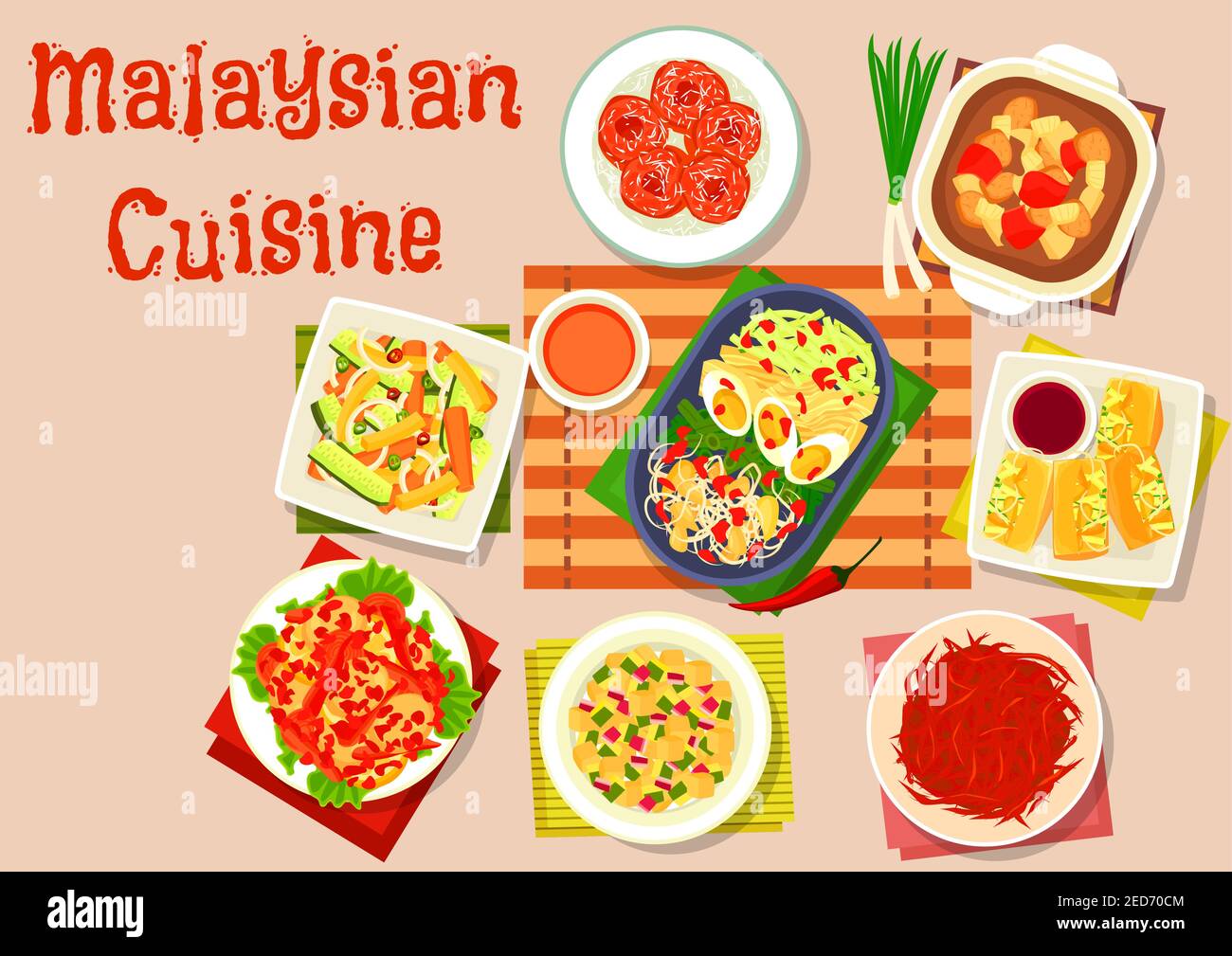 Malaysian cuisine salad and soup dishes icon of vegetable salad with ...