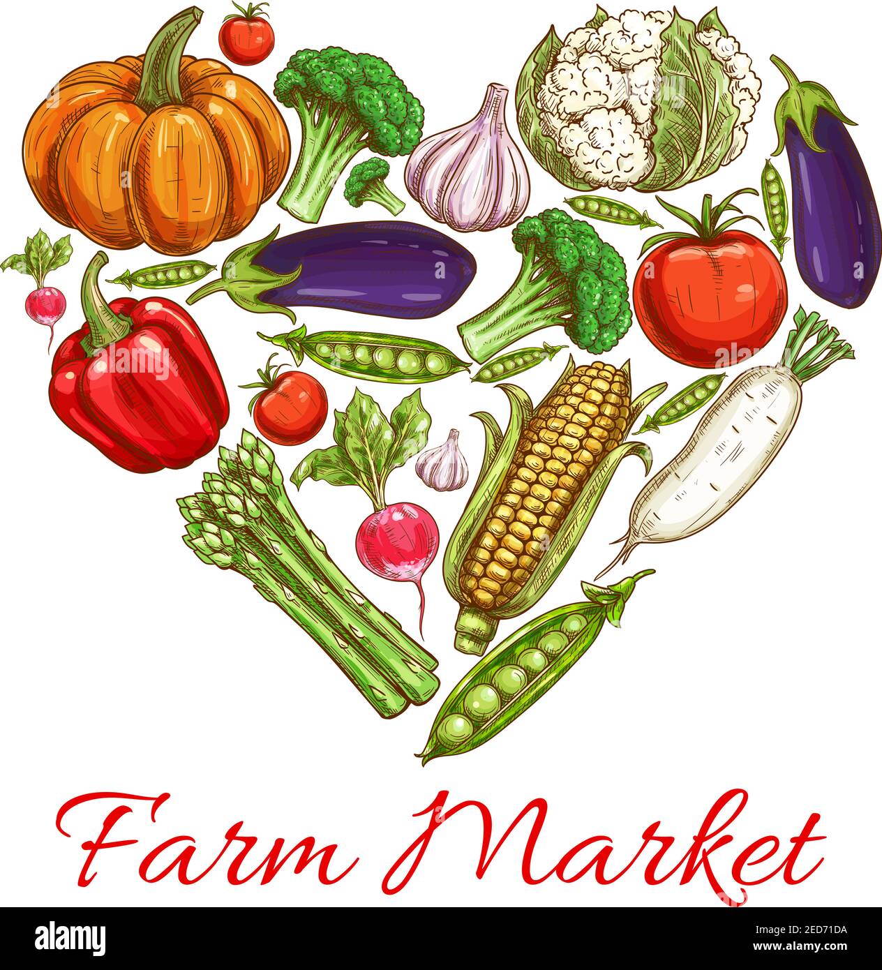 Vegetable in heart shape poster with fresh farm tomato, broccoli ...