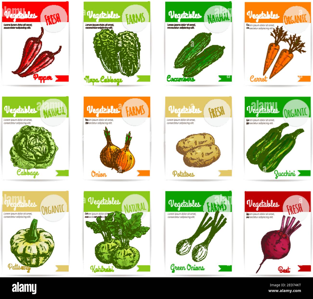 Vegetable label and tag set. Farm fresh carrot, pepper, onion, beet ...