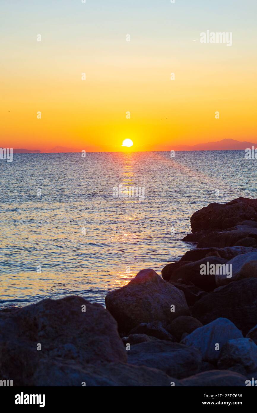Sunrise from Paralia Katerinis beach.Paralia is a tourist seaside ...