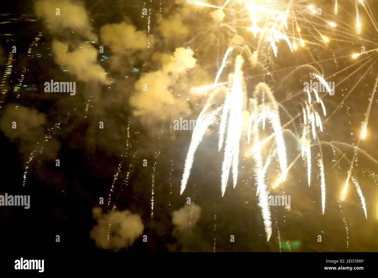 New Year's fireworks, inside view of the fireworks, colorful flashes of ...
