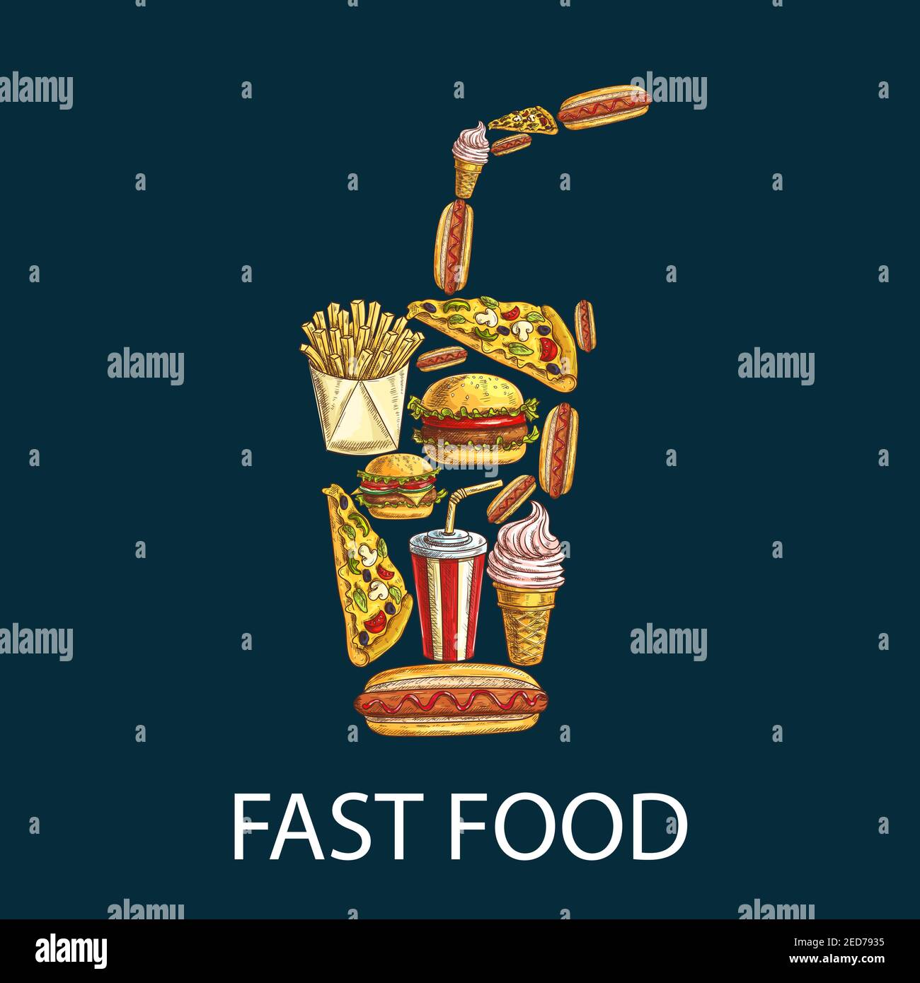 Fast food decoration emblem in shape of soda cup. Fast food label ...