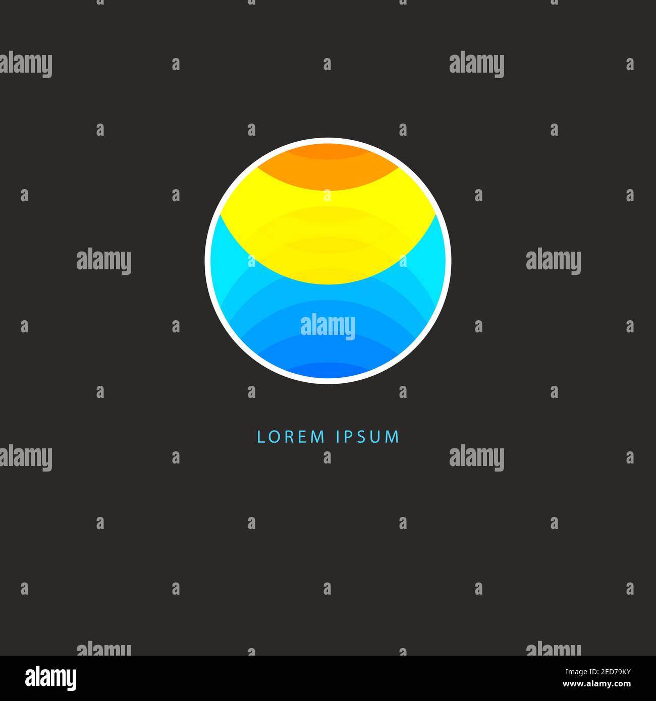 Summer travel round symbol with sun and sea. Tropical resort logo. Spa ...