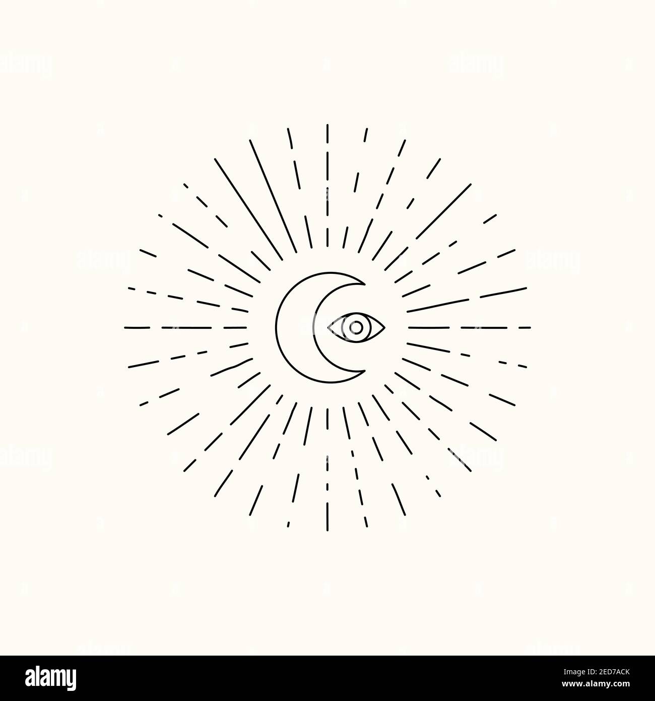 Moon and eye with rays, mystical geometric sacred symbol. Astrological ...