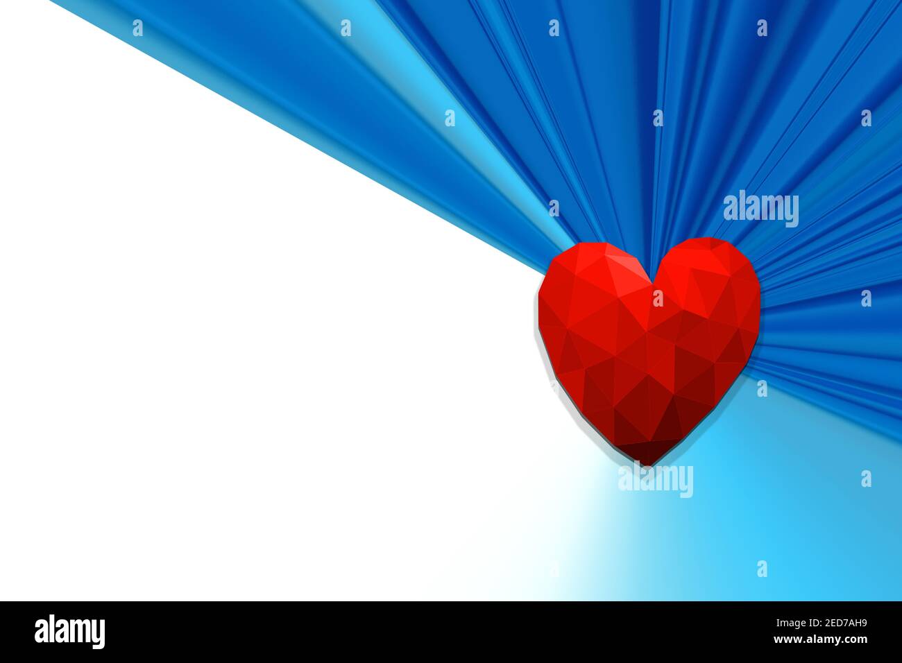 An illustration of bright blue rays rising from a geometric red heart ...