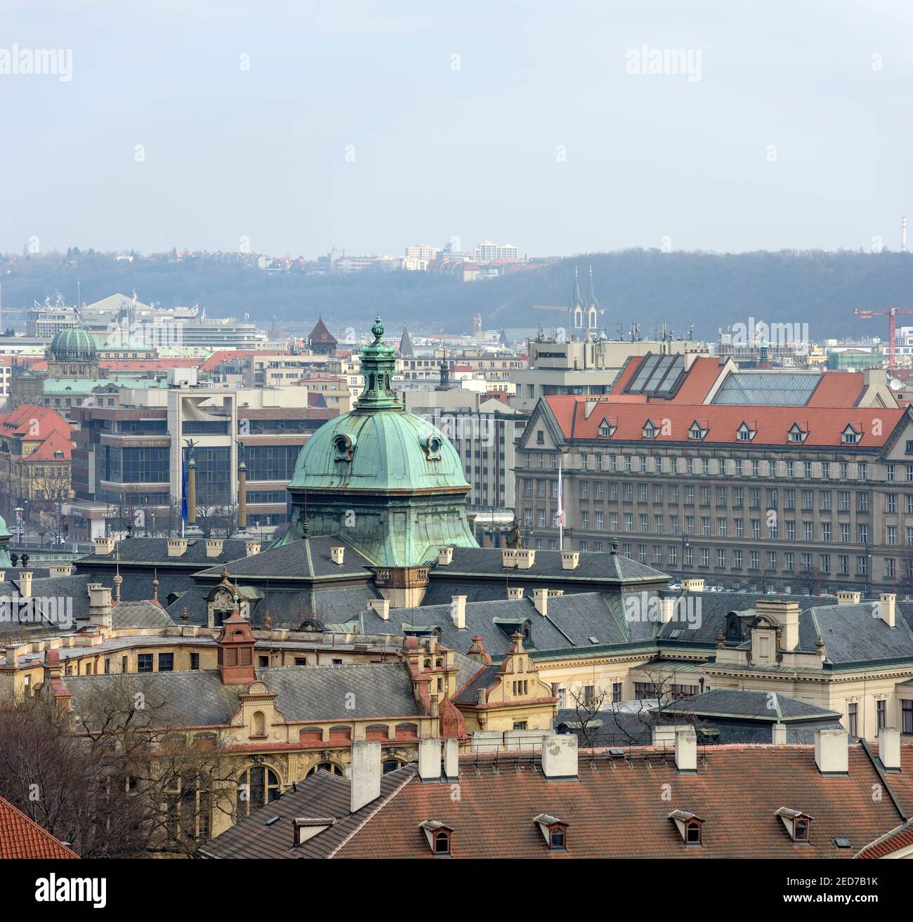 View towards dome and roofs of Government Office from top of Old castle ...