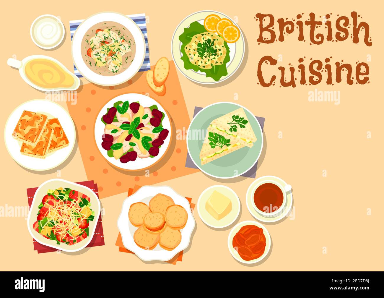 British cuisine breakfast dishes icon with cheese toast, vegetable ...