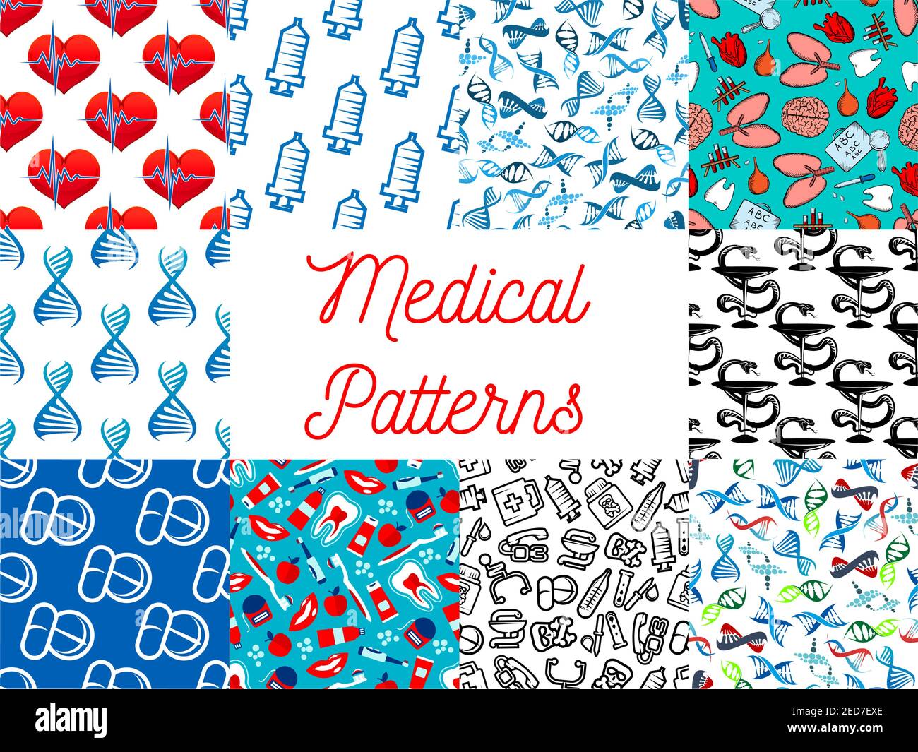 Medical seamless vector patterns set of medicine tools and medications ...