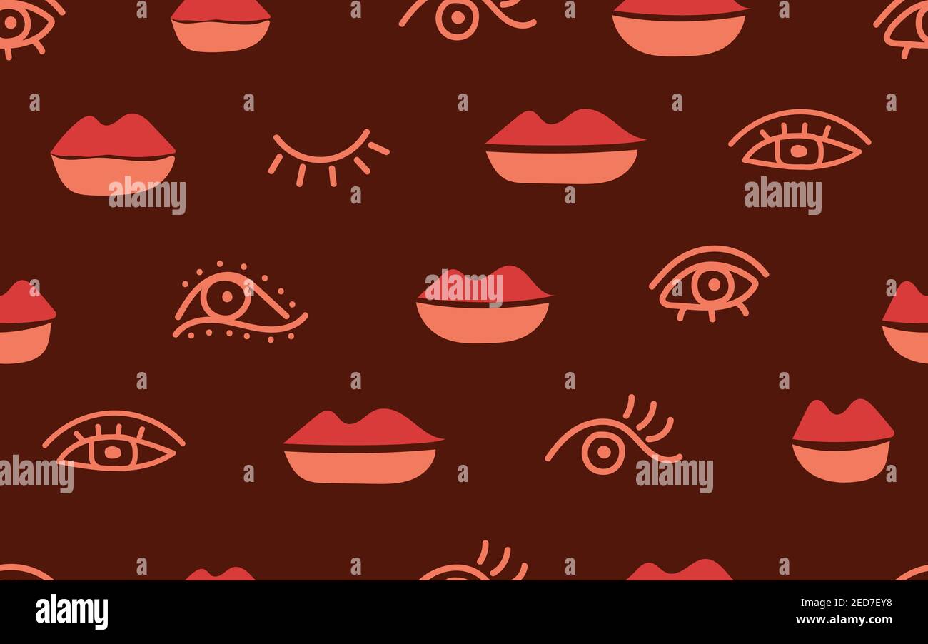 Seamless pattern with eyes and lips. Fashion pattern with eyes. Modern ...