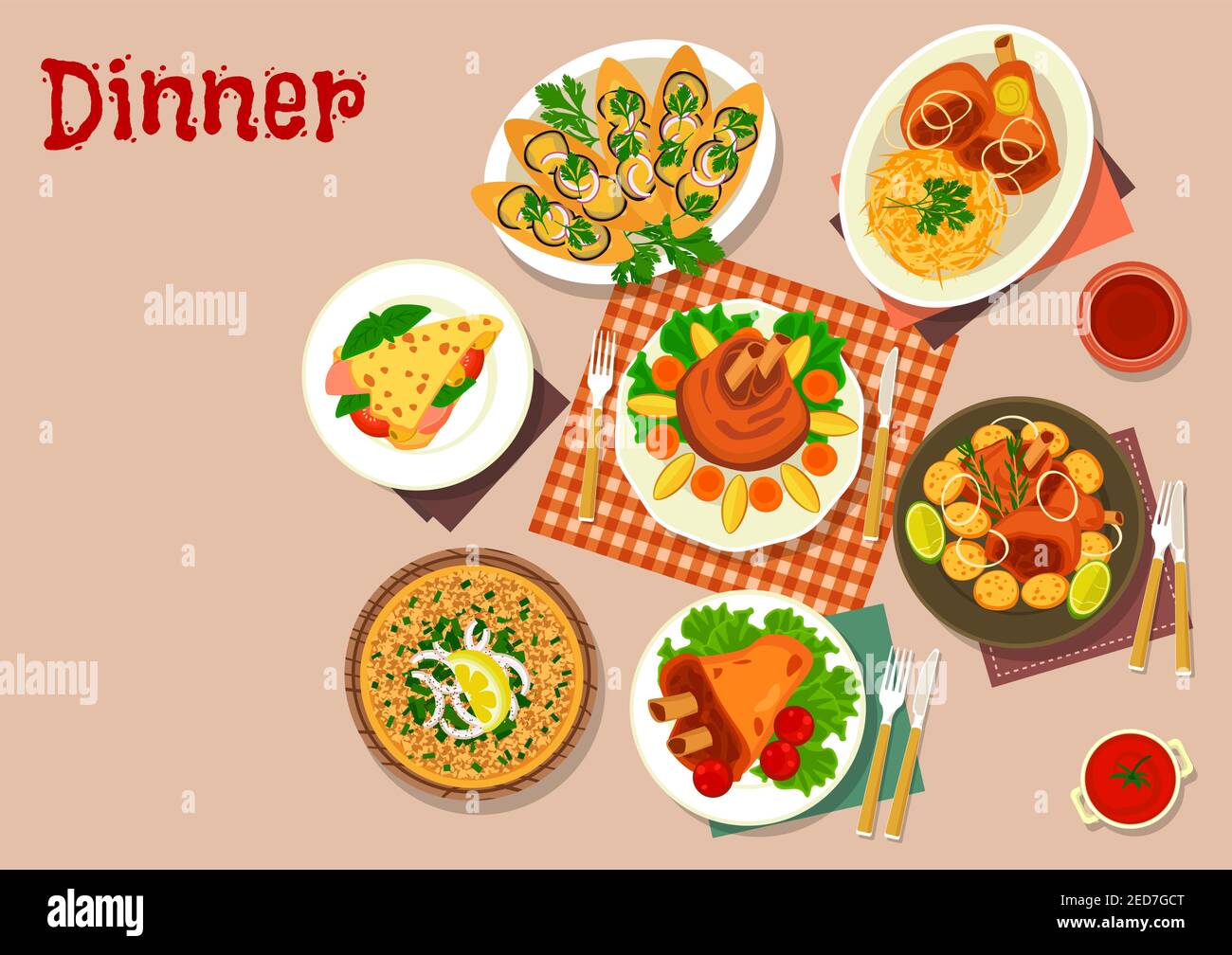 Pork dishes with snack food icon of baked and boiled pork shank with ...