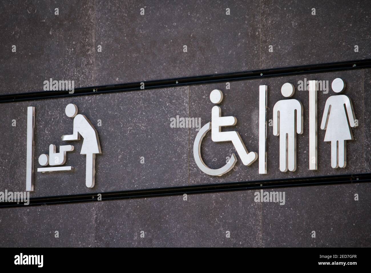 All genders and disabled toilet sign, changing room sign, minimal sign ...