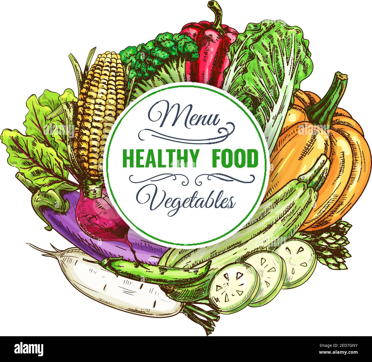 Healthy vegetarian vegetables food menu poster of vector harvest ...