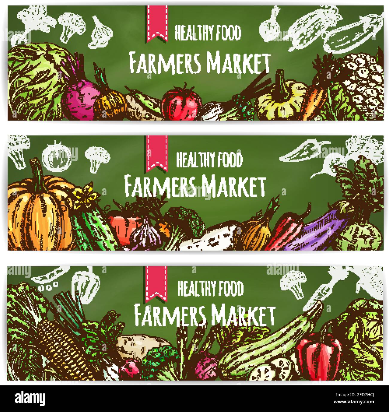 Vegetables healthy food banners. Farmers market sketch vegetables ...