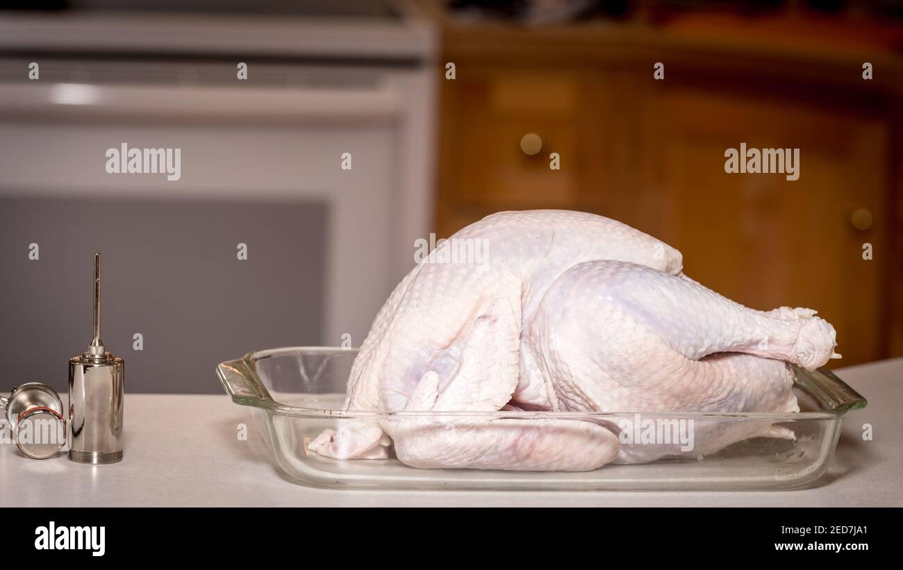 Turkey preparation with an injector ready for insertion Stock Photo - Alamy