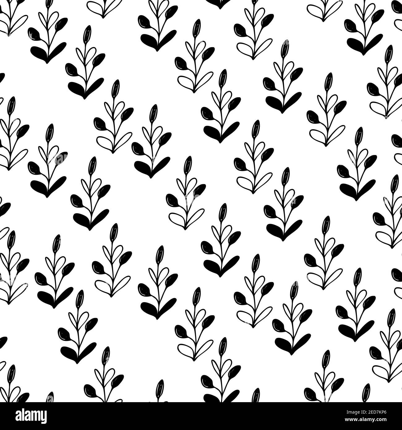 Floral seamless pattern with black branches on white background ...
