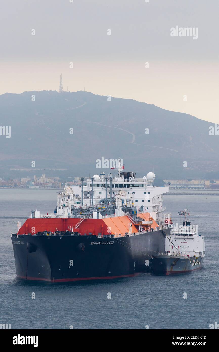 The Methane Nile Eagle LNG tanker ship off the coast at Gibraltar Stock ...