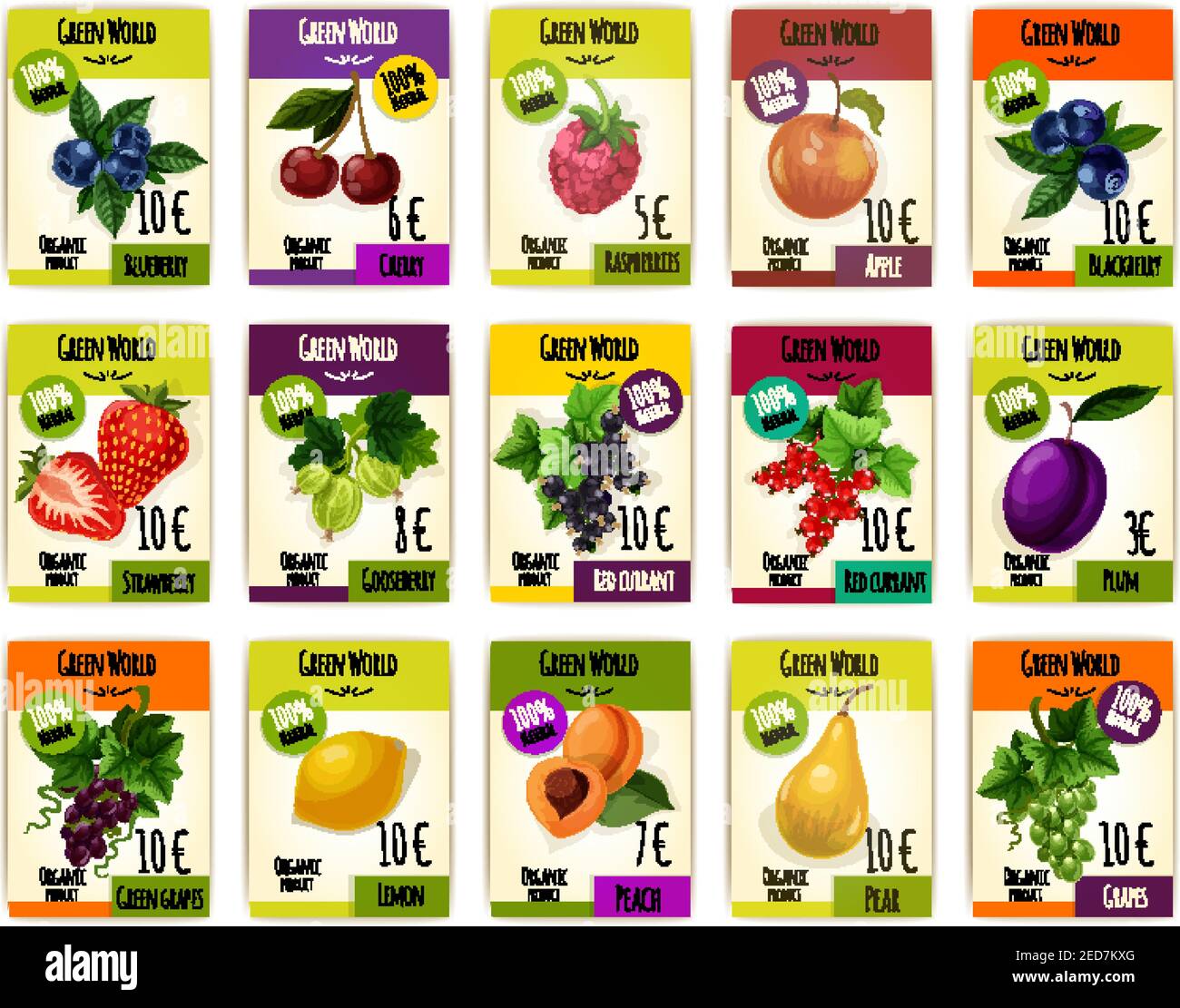 Fruits tags or cards with price. Vector set of fresh harvest of organic ...