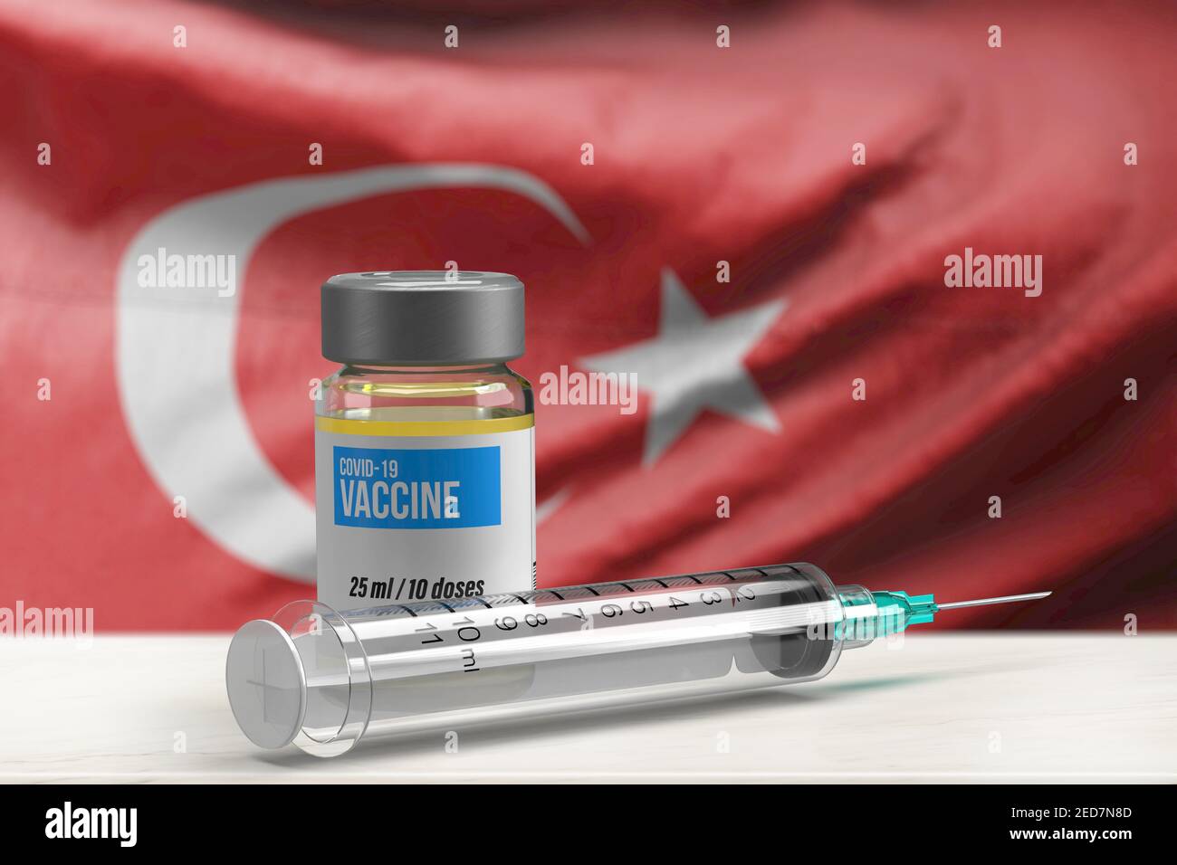 National Covid-19 vaccine concept: 3d rendered medical injection vial ...