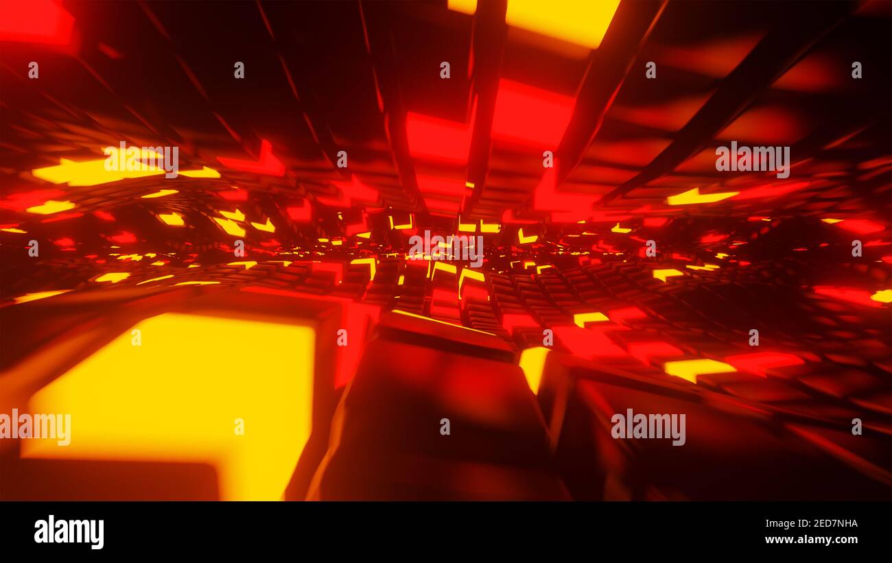 A moving neon light cubes corridor 3D render Stock Photo - Alamy