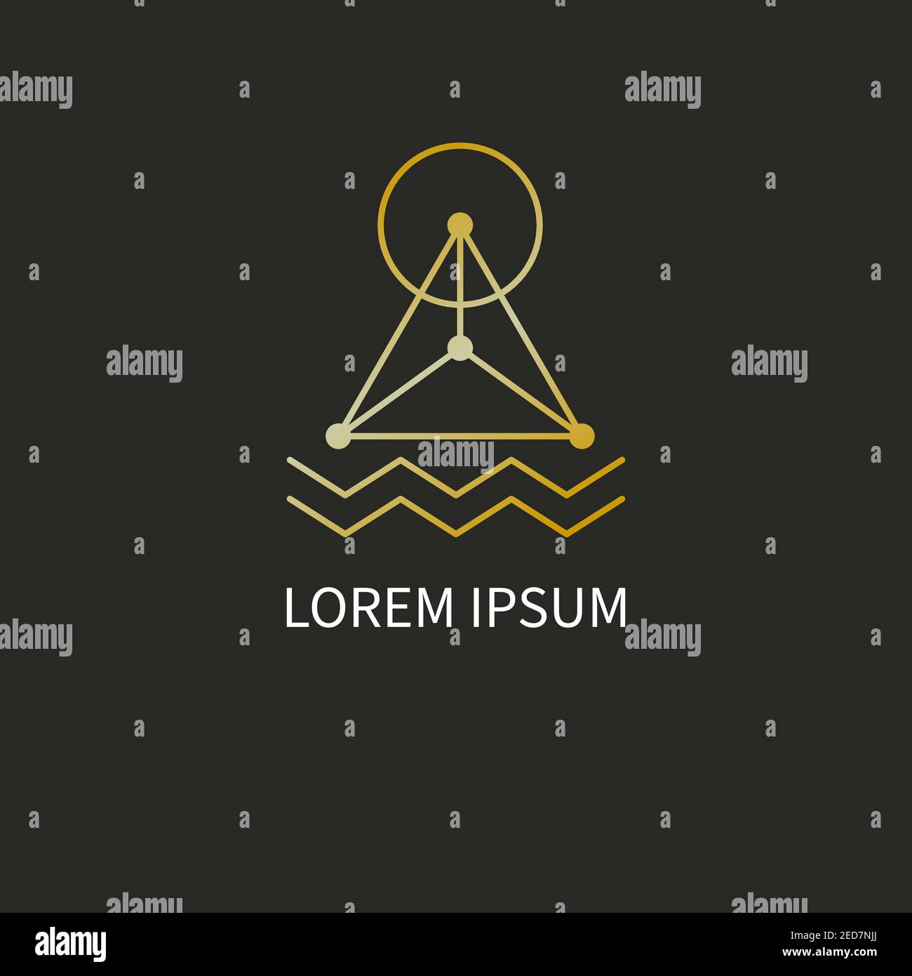 Mountain geometric minimal line landscape with lake and sun. Vector ...