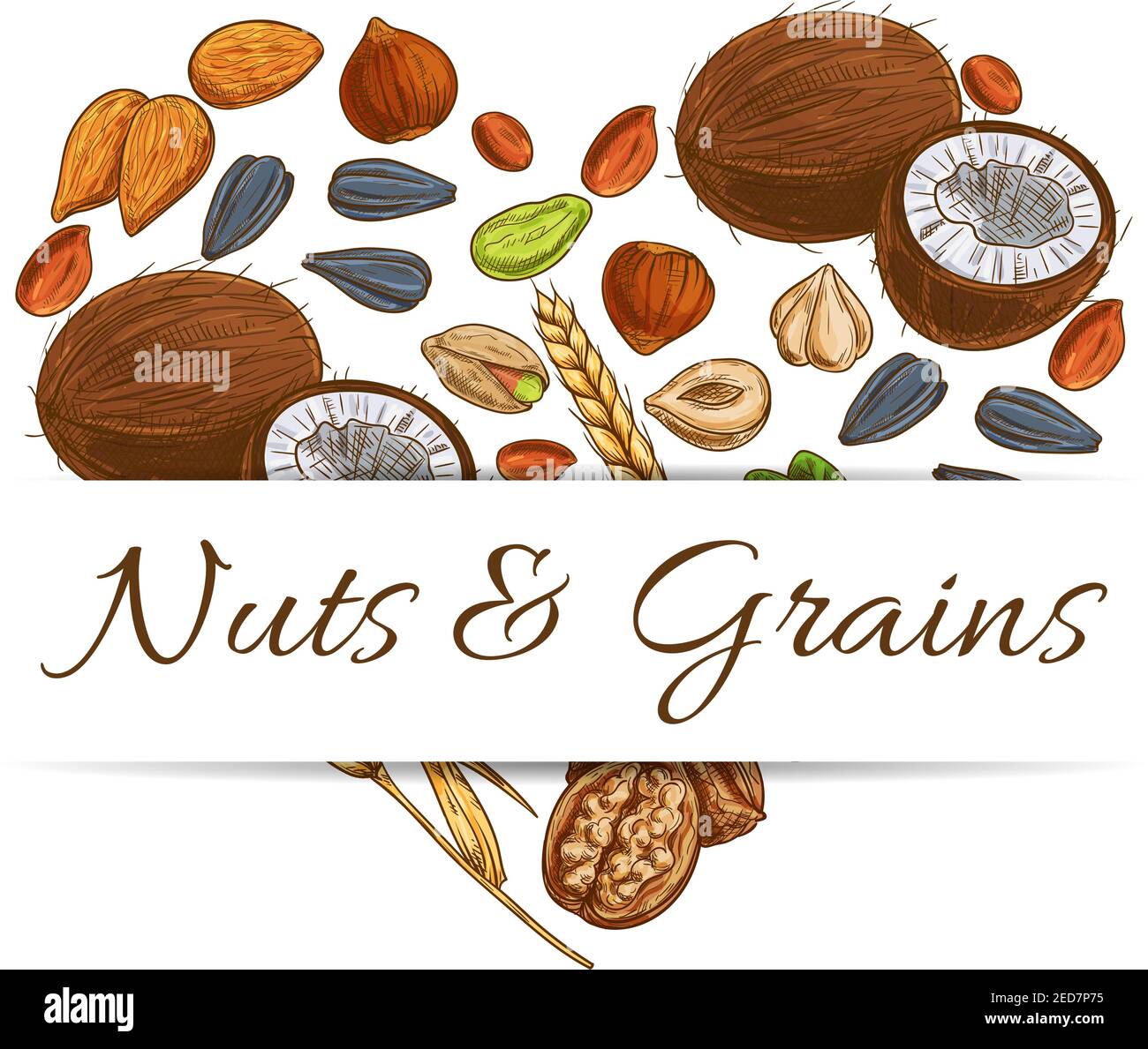 Heart made up of nut, grain, seed and bean. Love healthy food poster ...