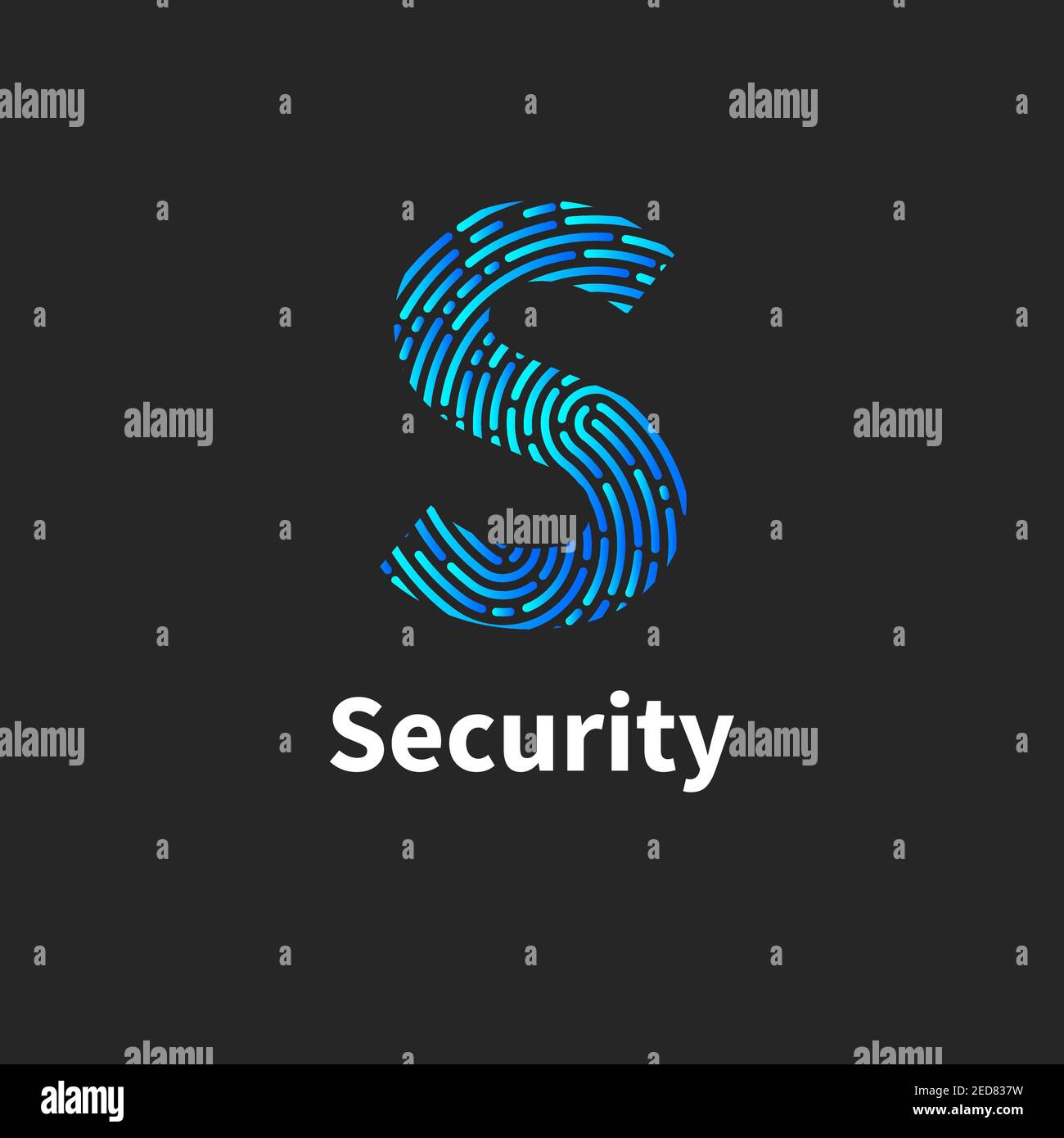 Guard symbol with fingerprint. Vector logo of security agency. Letter S ...