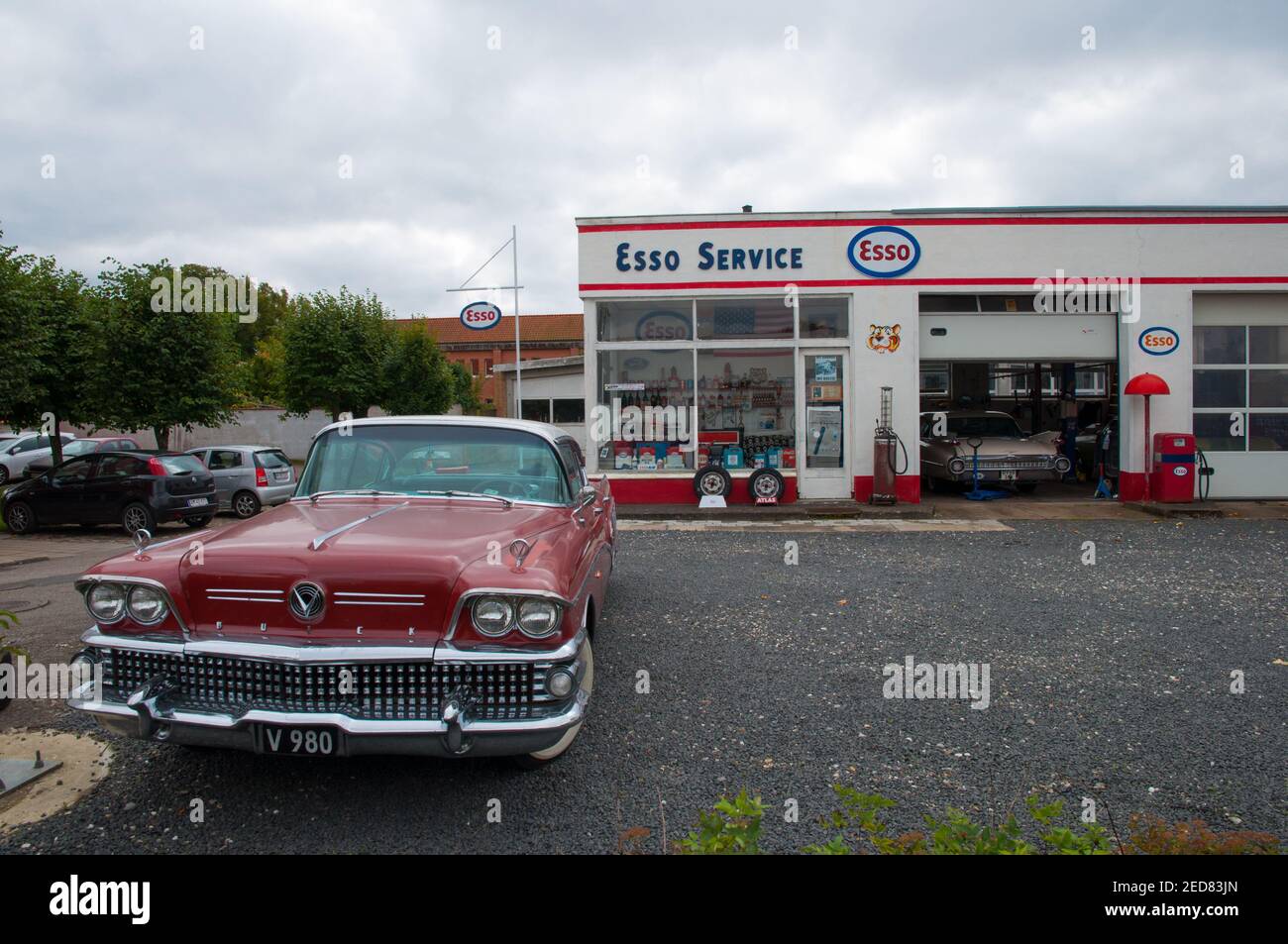 Soro Denmark - September 16. 2017: old vintage car in front of a ...