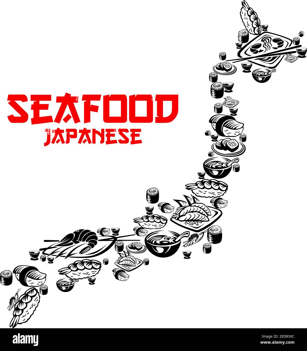 Map of japan that consists of japanese seafood. Asian rice and sushi ...