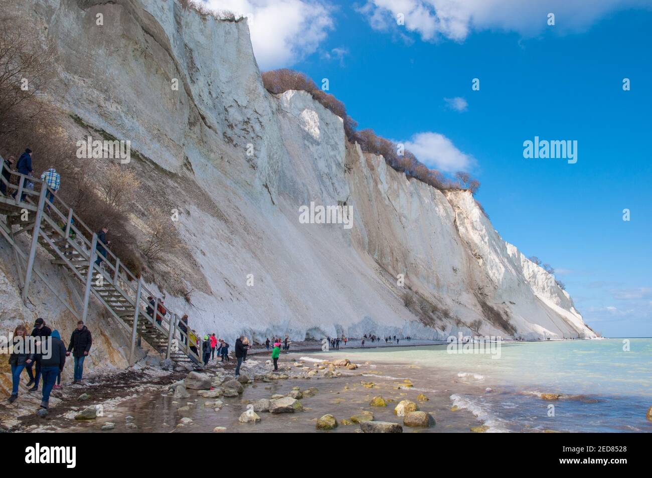 Moen Denmark - April 11. 2017: Mons Klint limestone cliffs on a spring ...