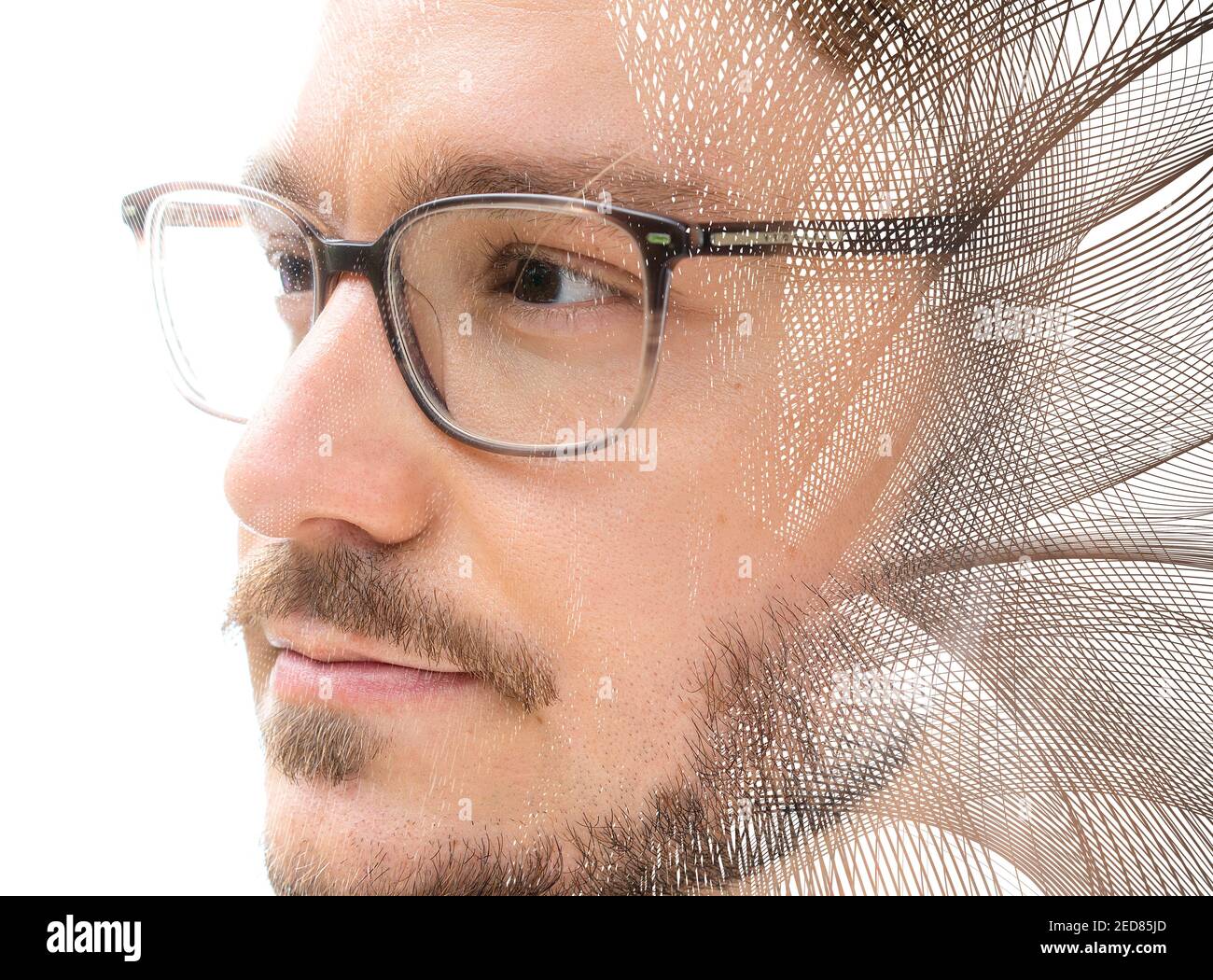 A man's portrait combined with linear digital art Stock Photo - Alamy