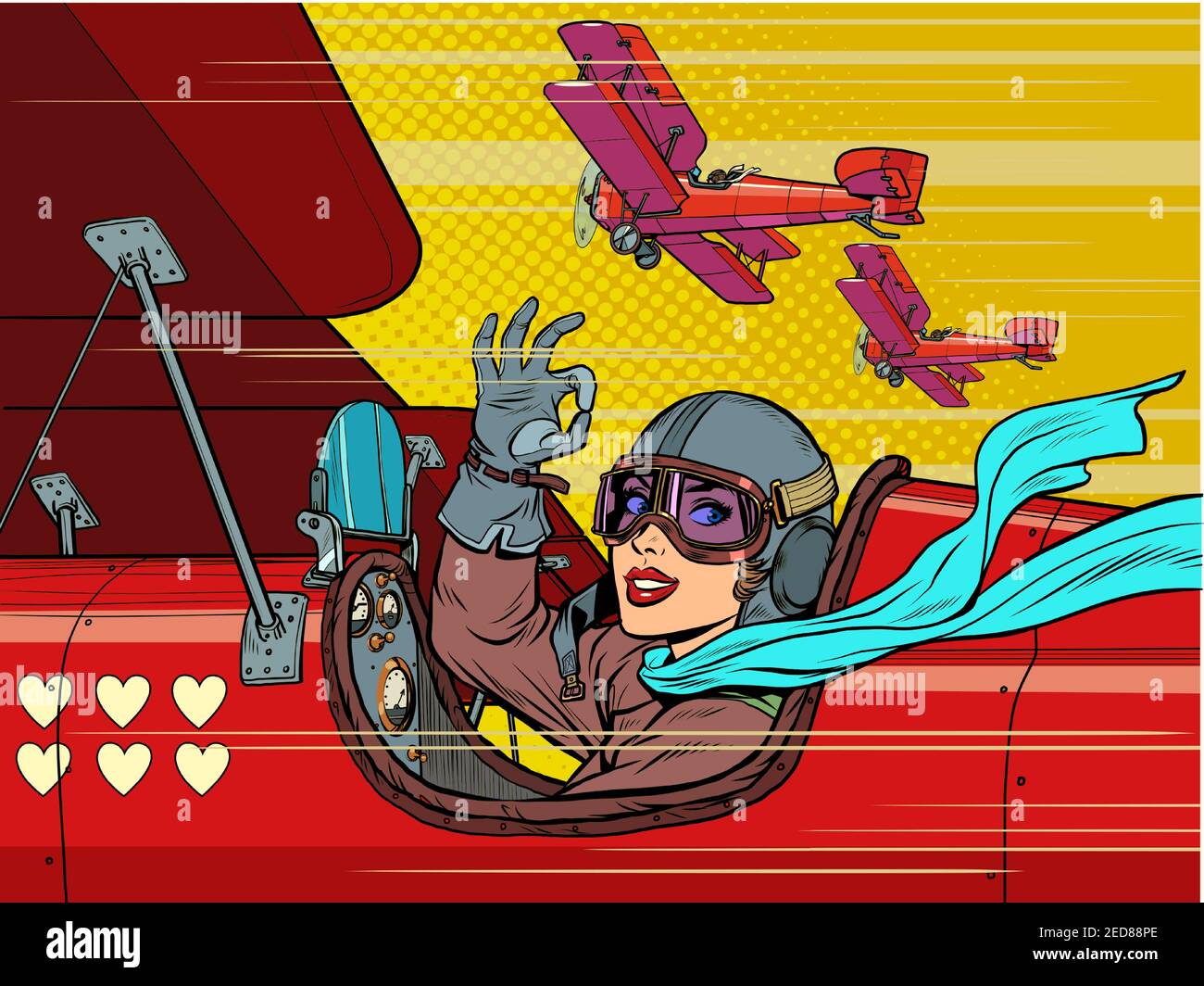 Beautiful woman pilot in love plane. Valentines Day Stock Vector Image ...