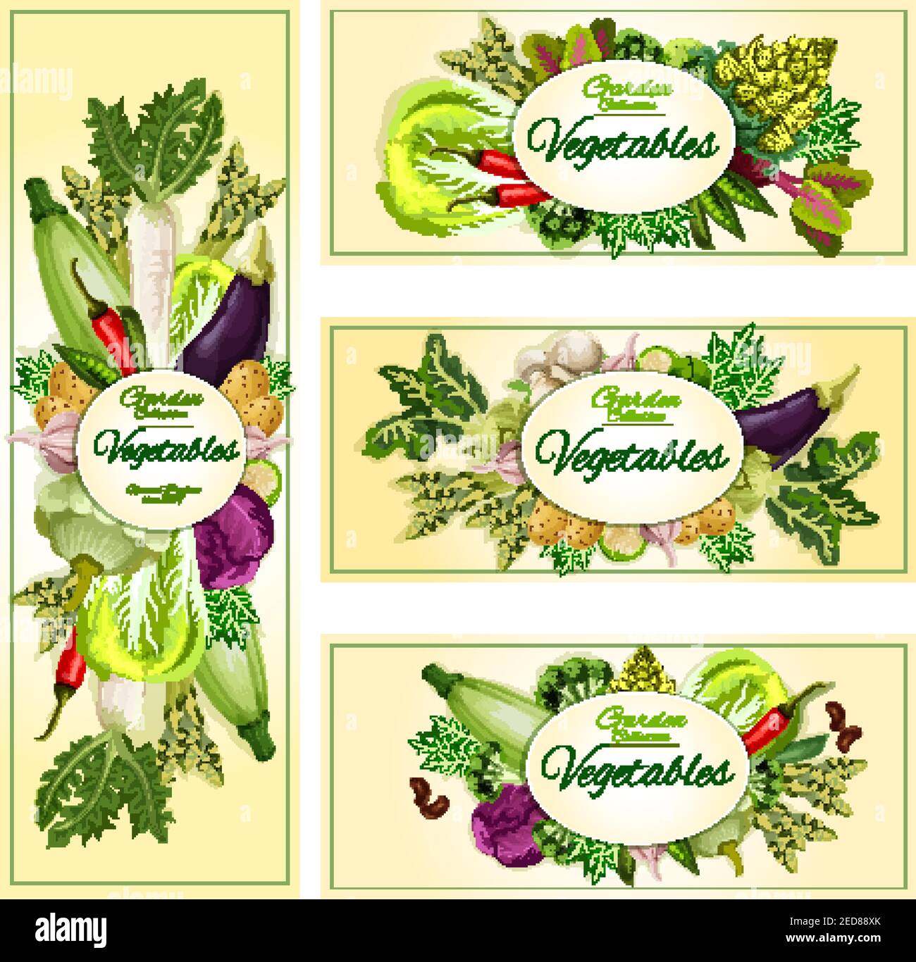 Vegetables banners set. Vegetarian healthy organic food of veggies ...