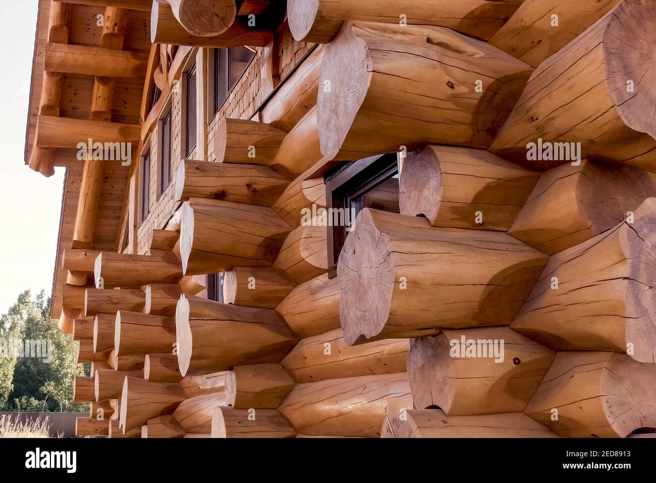Details and elements of a wooden house made of timber. The construction ...
